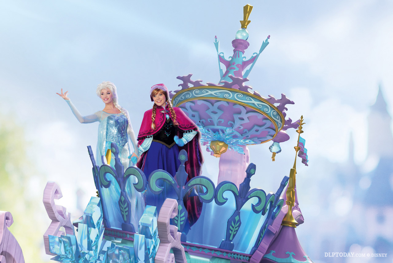 Clearer look at Anna & Elsa’s Frozen new Disney Stars on Parade float