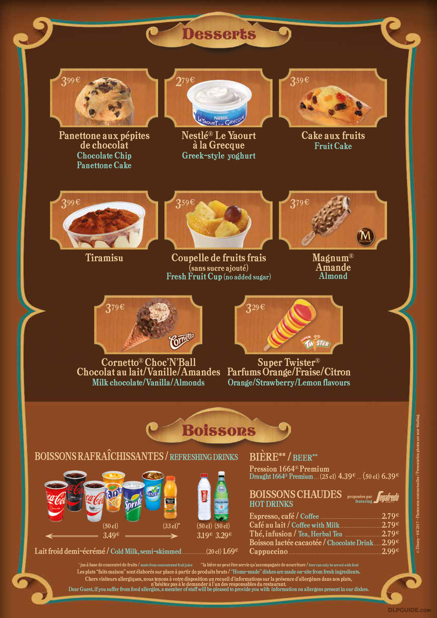 Pizzeria Bella Notte menu — DLP Guide • Disneyland Paris Restaurants ...